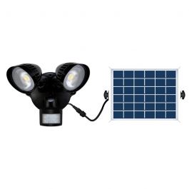 Twin 2 x 8W LED Solar Sensor Rechargeable Black Security Light ...