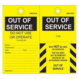Cirlock Safety Tag "Out Of Service" (25 Pack) | ToolHub.com.au